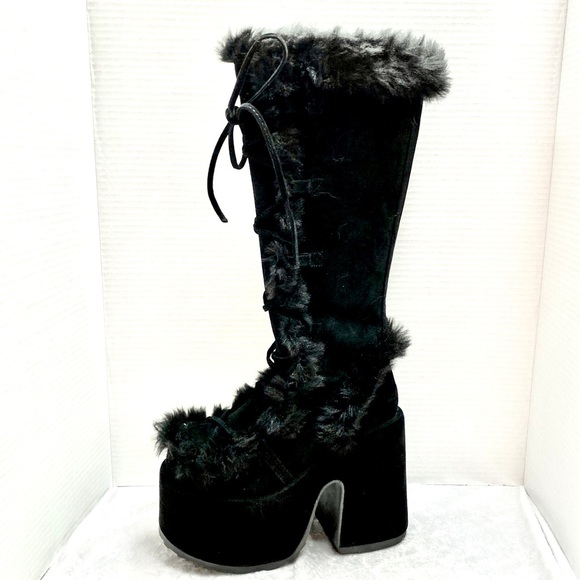 Demonia | Shoes | Demonia Black Faux Fur Platform Boots Camel31 | Poshmark